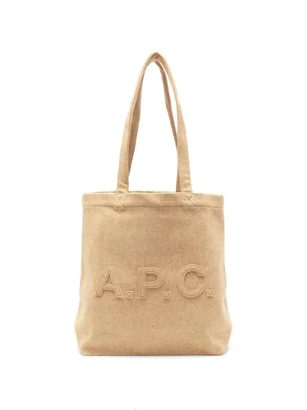 A.p.c. Wool Tote Handbag With Front Logo Patch And Internal Pocket