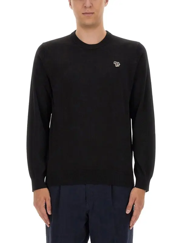 Paul Smith Zebra Patch Regular Fit Crew Neck Long Sleeve Shirt - Black