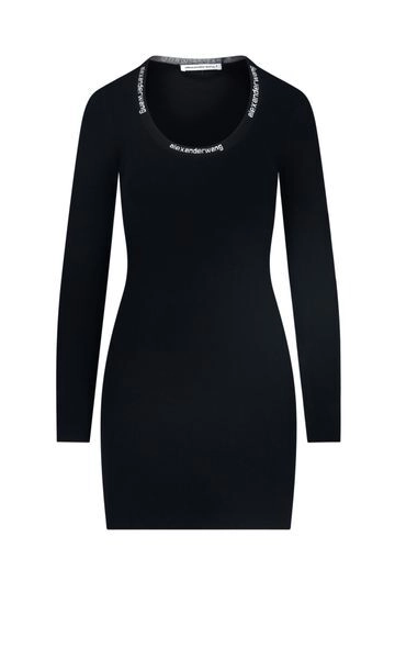Alexander Wang Logo Jacquard Scoop Neck Bodycon Dress - Black
