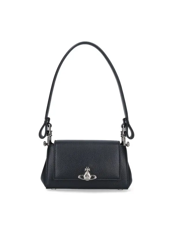 VIVIENNE WESTWOOD Pebbled Faux Leather Shoulder Bag With Top Handle And Orb Hardware - Black