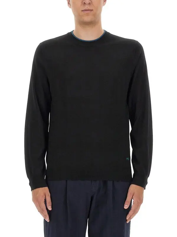 Paul Smith Long Sleeve Crew Neck T-shirt In Merino Wool - Black