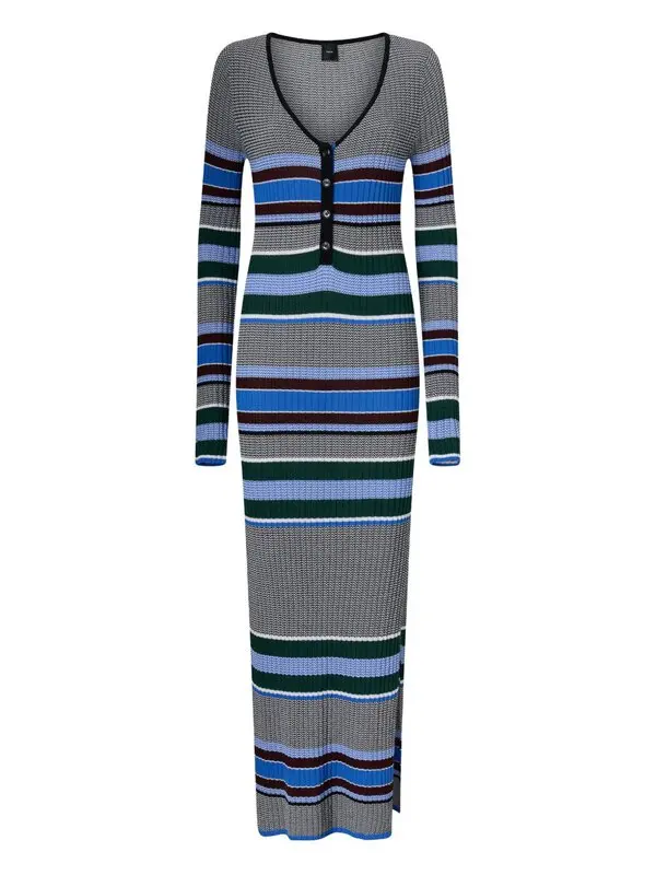 Pinko Striped Ribbed Knit Long Sleeve Top With Half Button Fastening