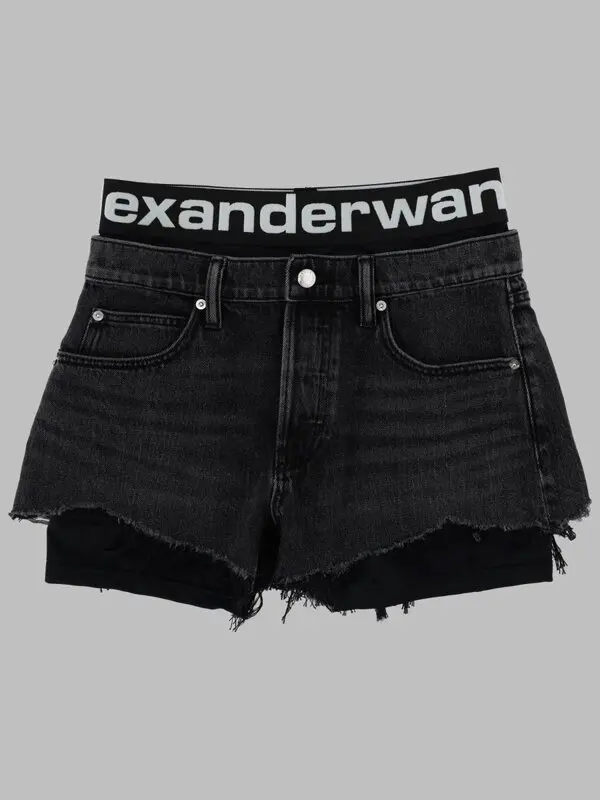 Alexander Wang Distressed Denim Shorts With Logo Waistband