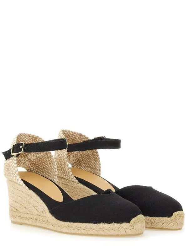 CastaÑer Lace-up Wedge Espadrille Sandal - Black