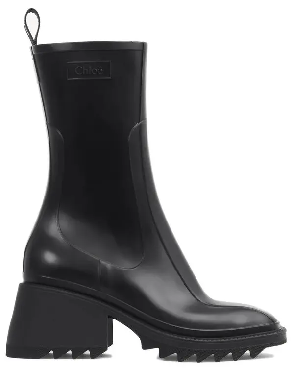 Chloé Square Toe Rubber Boots With 50mm Block Heel - Nero