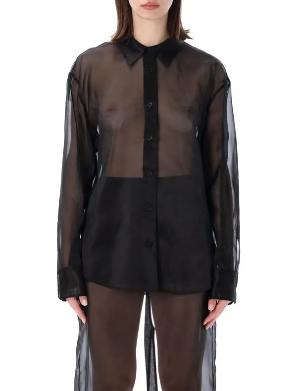 THE FRANKIE SHOP Sheer Silk Blend Shirt Regular Fit - Black