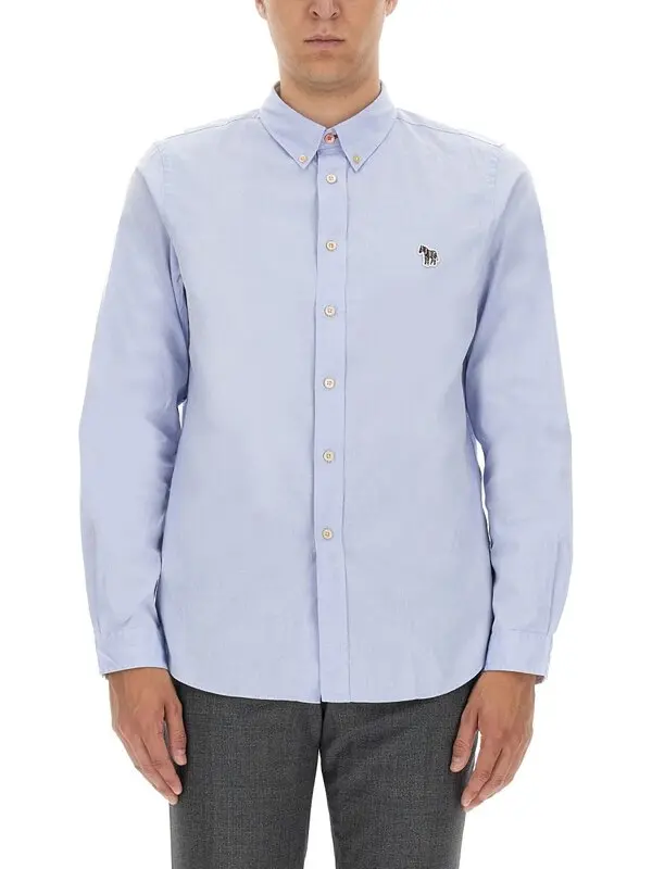 Paul Smith Regular Fit Shirt With Classic Collar And Zebra Logo - Blue