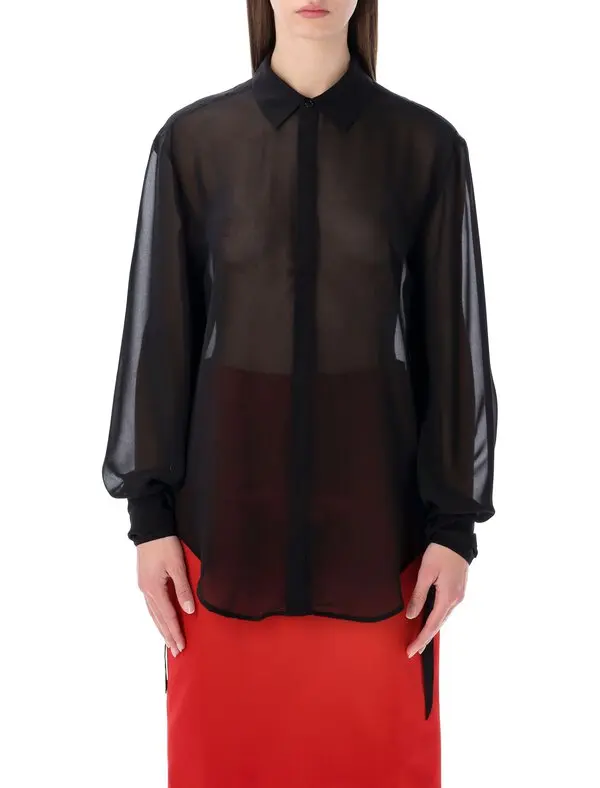 THE FRANKIE SHOP Sheer Chiffon Shirt With Pointed Collar & Tie Cuffs Size - Black