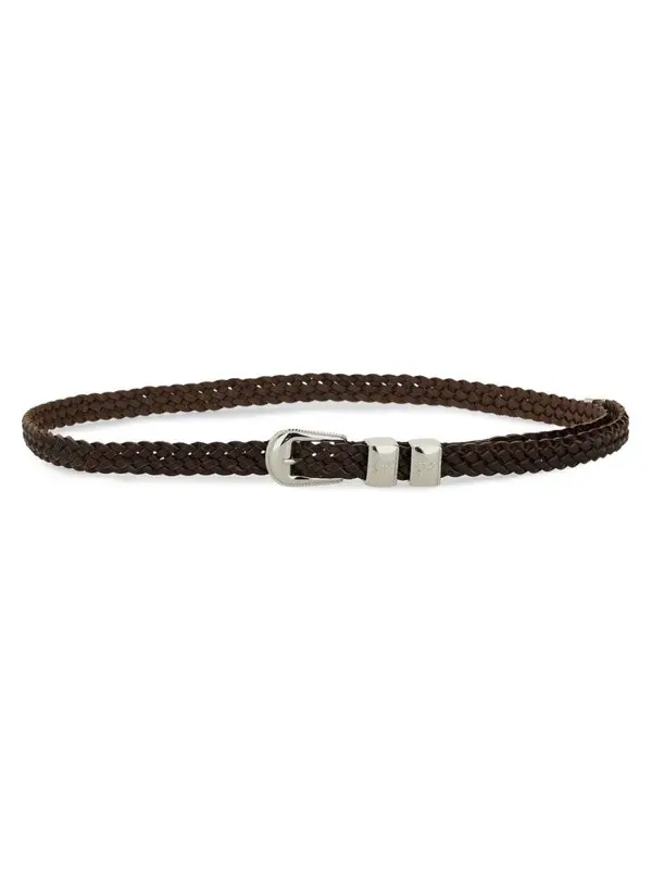 WOBURN WALK Wing Tip Braided Leather Belt - Brown