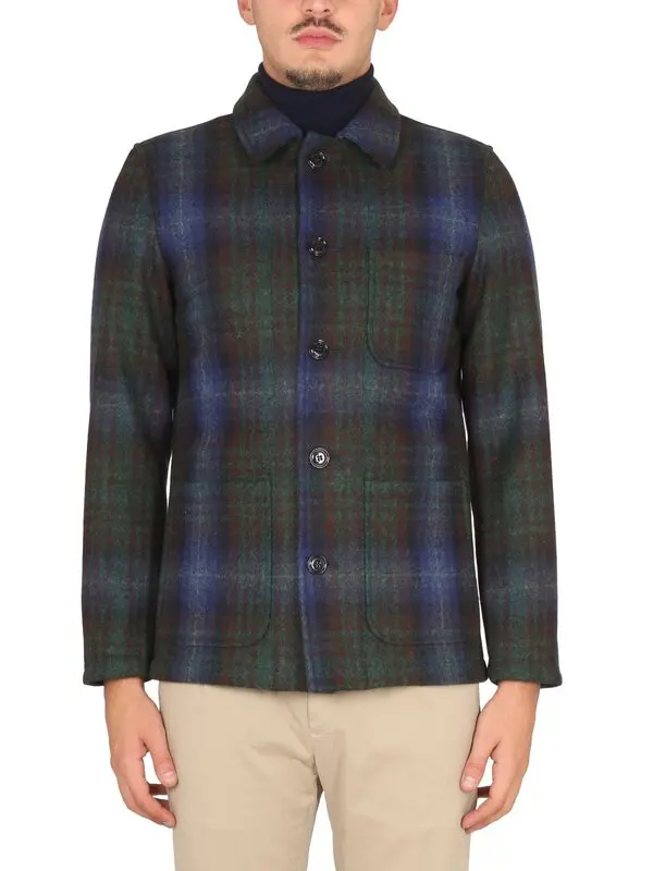 Aspesi Tadao Plaid Wool Jacket - Blue
