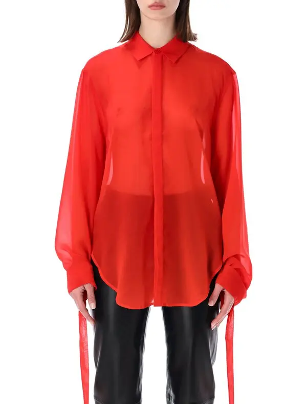 THE FRANKIE SHOP Sheer Chiffon Relaxed Fit Shirt - Red