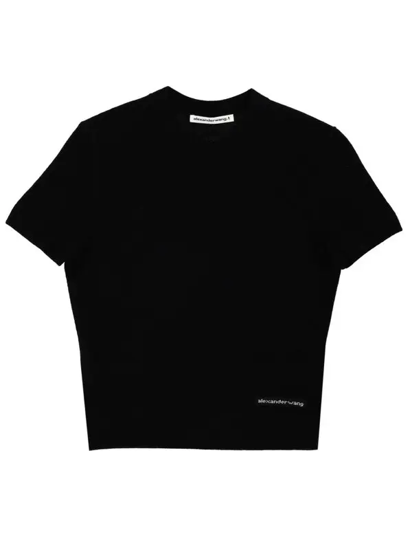 Alexander Wang Short Sleeve Crewneck Knit Logo T-shirt - Black