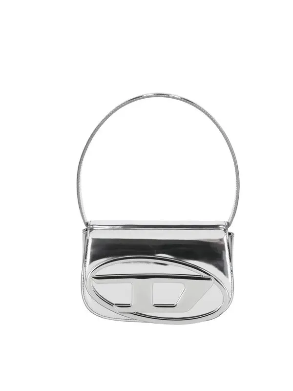 DIESEL® Metallic Croc Effect Logo Handheld Bag - Silver