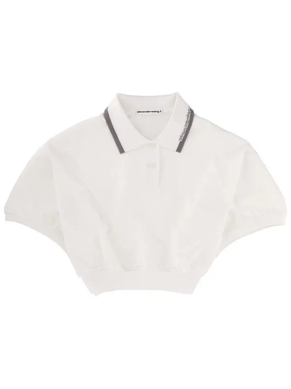 Alexander Wang Cropped Short Sleeve Polo Shirt With Contrast Logo Detail