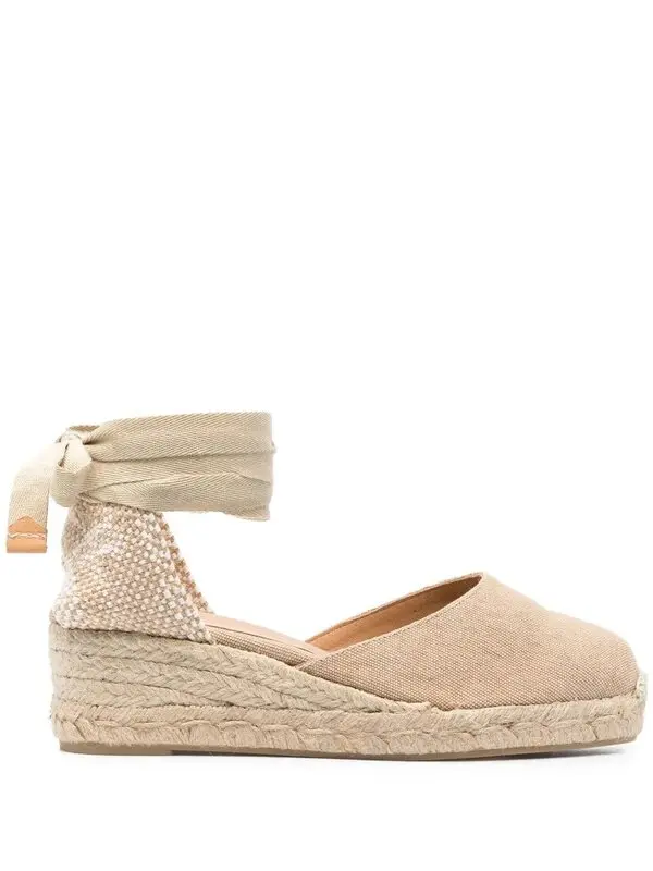 CastaÑer Wedge Espadrille Flats With Lace-up Ankle Ties
