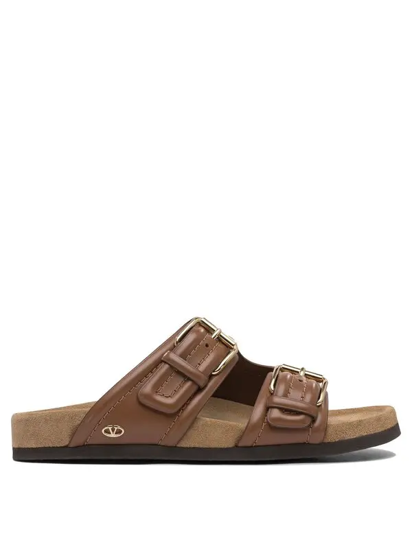 Valentino Garavani Vlogo Signature Slide Sandal In Calfskin 60mm - Brown