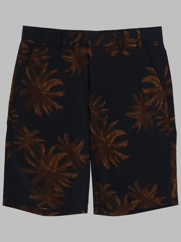 Vince Classic Cotton Shorts With Palm Print - Black