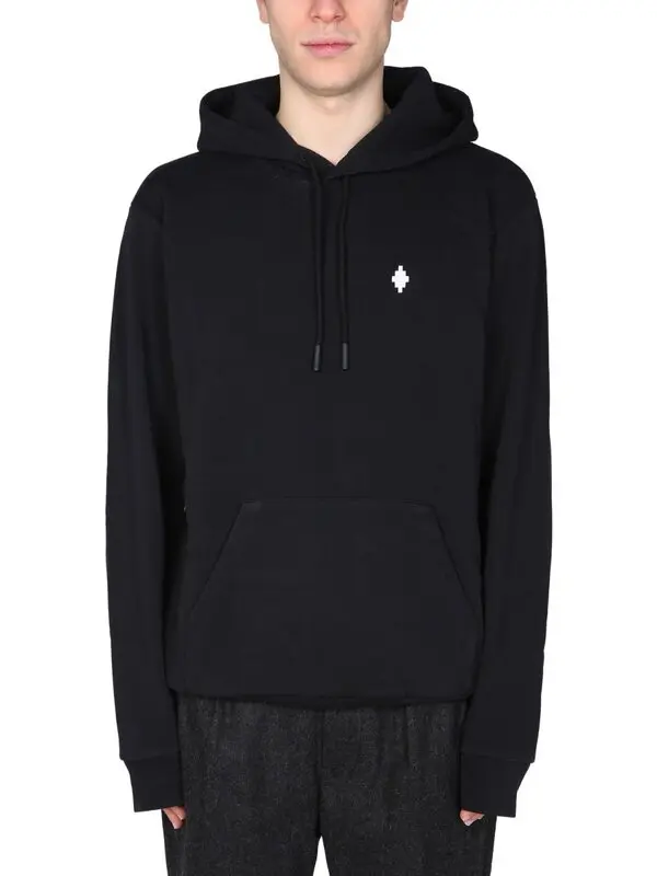 MARCELO BURLON COUNTY OF MILAN Logo-print Cotton Drawstring Hoodie - Black