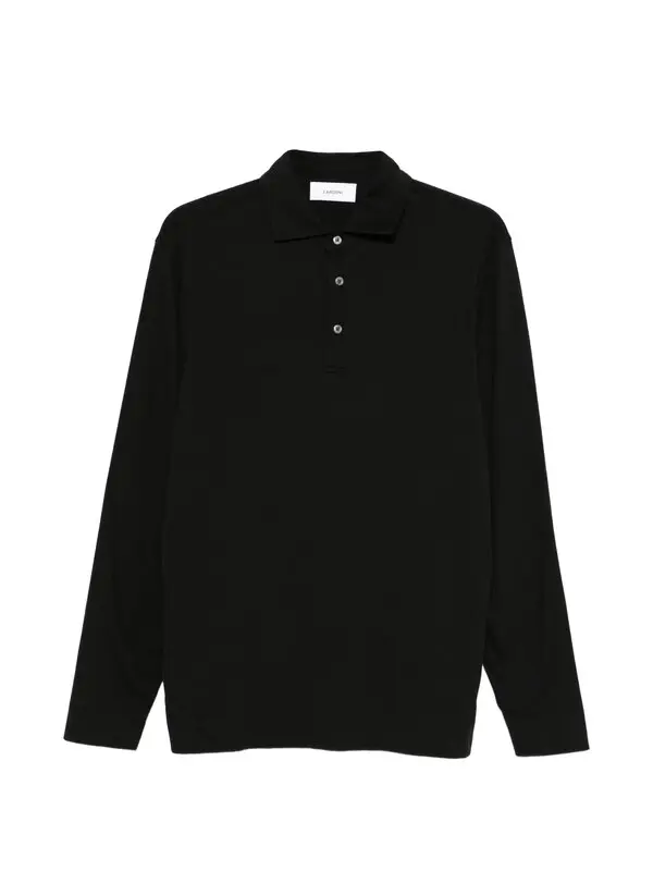 LARDINI Long-sleeved Polo Shirt With Front Button Closure - Black