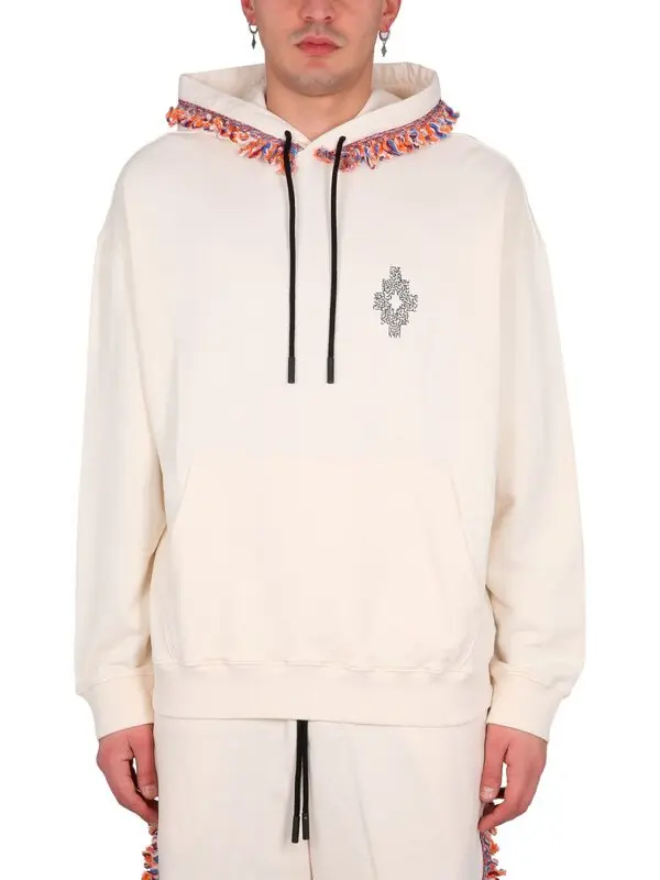 MARCELO BURLON COUNTY OF MILAN Cotton Fringed Hoodie - Powder