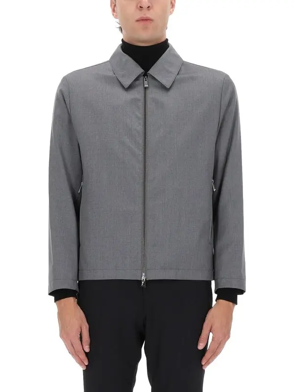 BOSS Wool Zip Front Shirt Jacket - Grey