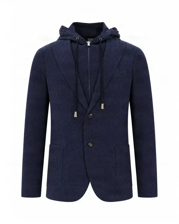 Eleventy Hooded Blazer Jacket With Notched Lapels - Blu