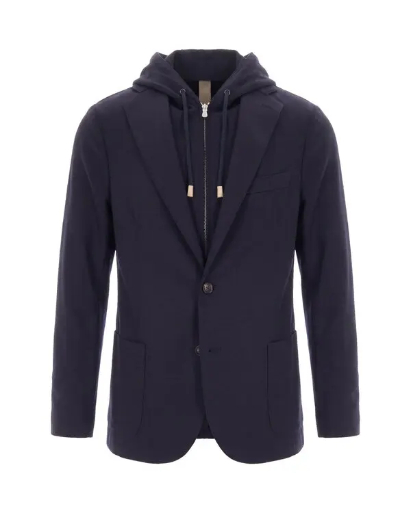 Eleventy Hooded Blazer Jacket With Notched Lapels - Blu