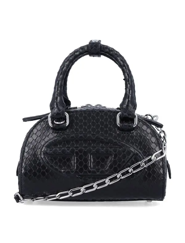 DIESEL® Mini Dome Handbag With Textured Leather - Black