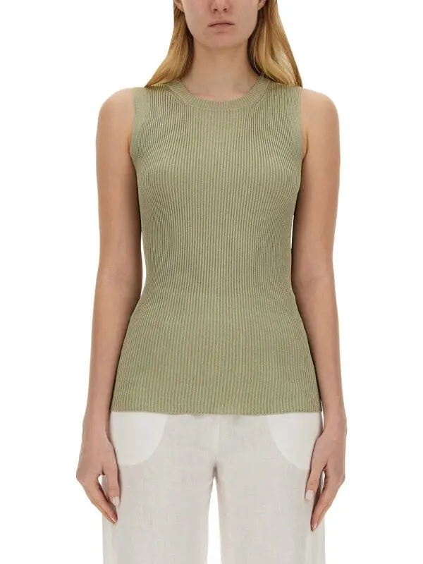 Fabiana Filippi Ribbed Knit Top With Metallic Fibers - Green