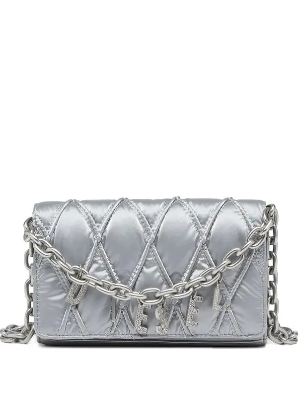 DIESEL® Mini Gusseted Wallet With Metal Logo And Chain Strap - Silver