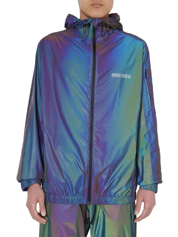 MARCELO BURLON COUNTY OF MILAN Iridescent Hooded Zip-up Jacket - Black
