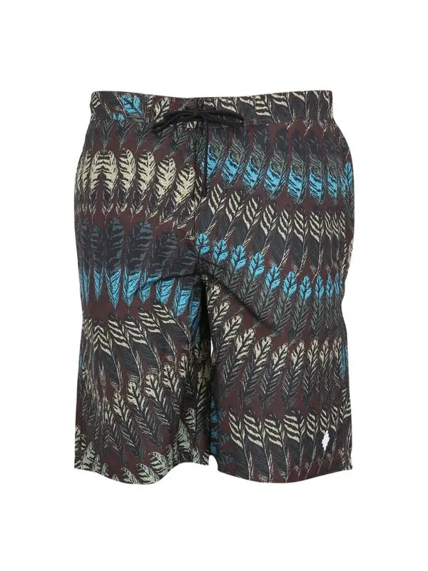 MARCELO BURLON COUNTY OF MILAN Feather Print Swim Shorts - Brown