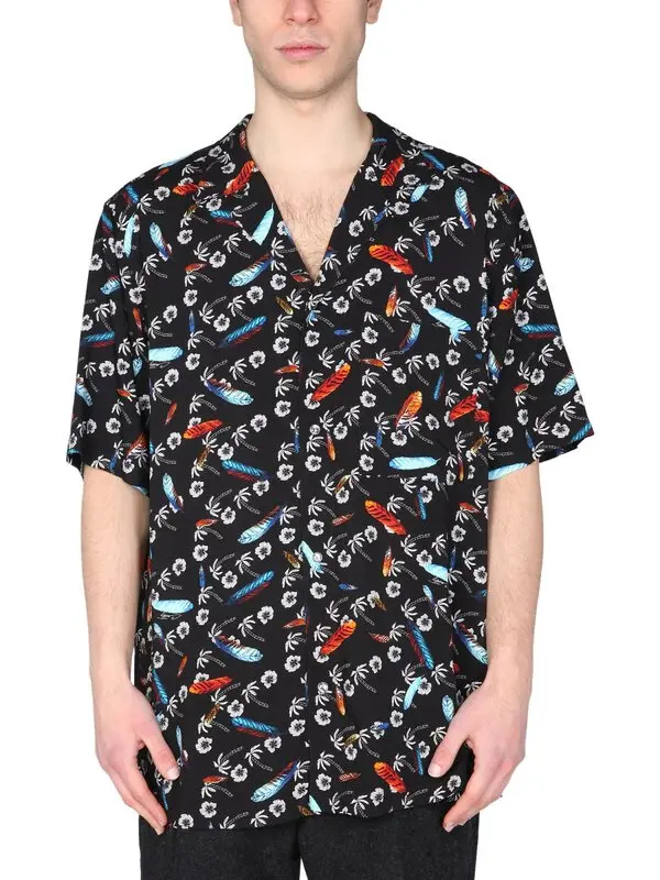 MARCELO BURLON COUNTY OF MILAN Floral-print Short-sleeve Shirt - Black