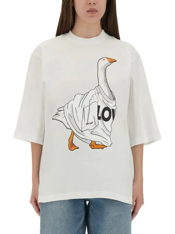 Moschino Goose Print Crewneck T-shirt - White