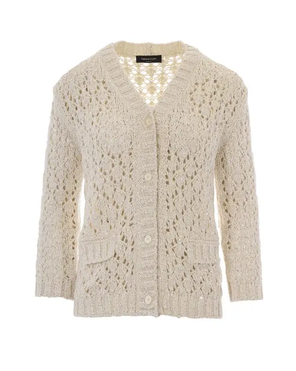 Fabiana Filippi V-neck Button-front Cardigan With Pockets - Burro/fango