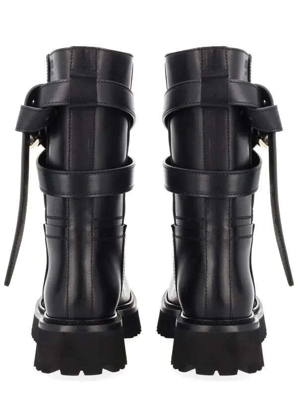 Moschino Leather Lace-up Combat Boots - Black