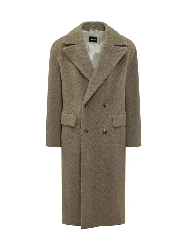 BOSS Double-breasted Wool Blend Jacket With Houndstooth Pattern