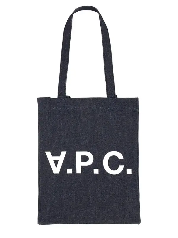 A.p.c. Cotton Tote Handbag With Printed Logo - Blu
