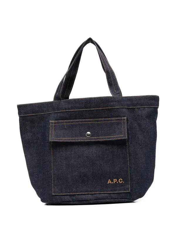 A.p.c. Classic Cotton Tote Handbag With Embroidered Logo - Blu