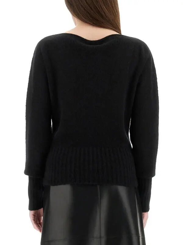 TOM FORD Long Sleeve Boat Neck Knit With Metal Plaque - Black