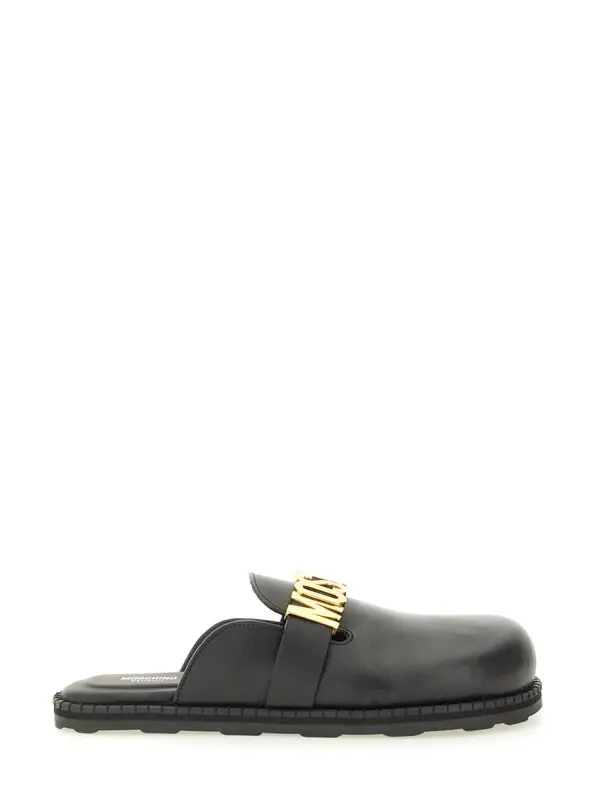 Moschino Leather Clogs With Logo Lettering - Black