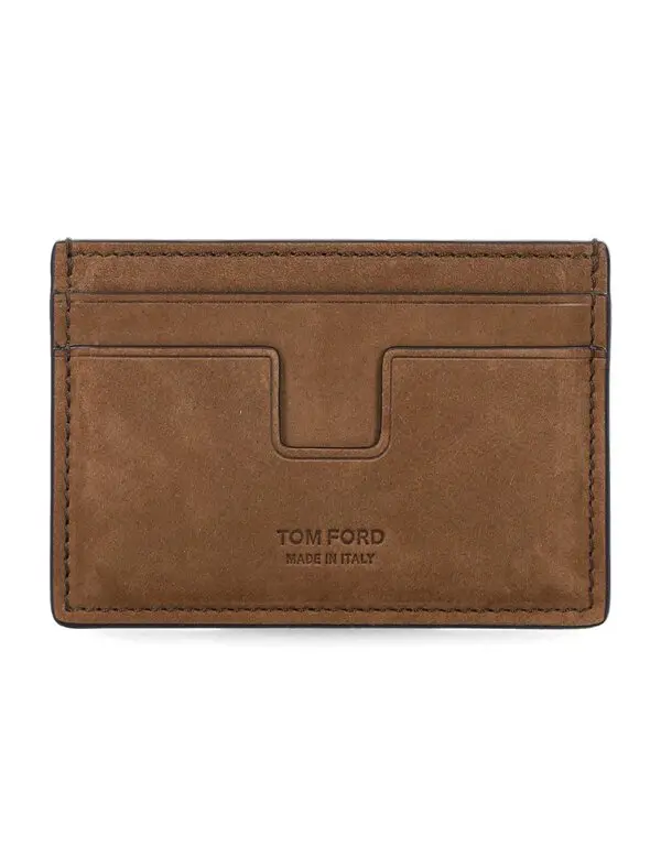 TOM FORD Slim Nubuck Leather Mini Card Holder - Olive Brown