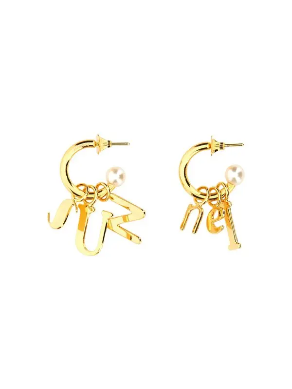 Sunnei Dangle Logo Earrings With Pearl Accent - Gold