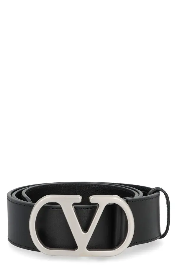 Valentino Garavani Vlogo Signature Leather Belt - Black