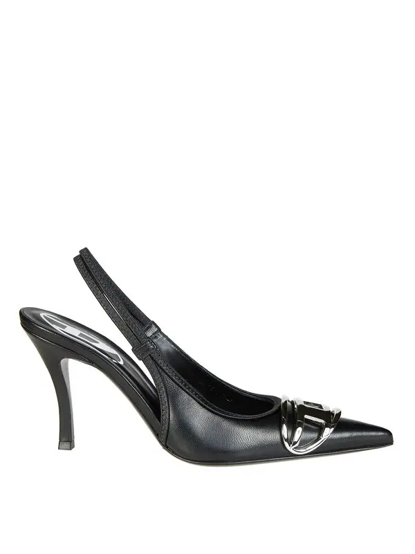 DIESEL® D-venus Sb Slingback Pumps In Nappa Leather With D Logo - Nero