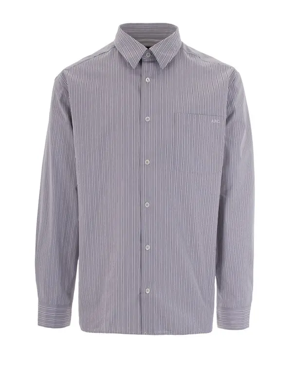A.p.c. Striped Button-up Shirt With Chest Pocket - Light Grey