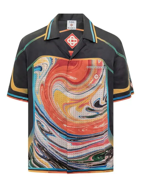 Casablanca Silk Satin Short Sleeve Shirt - Marble