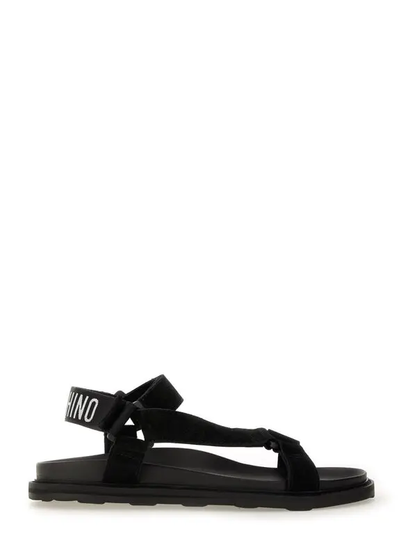 Moschino Suede Sandals With Logo Detail - Black