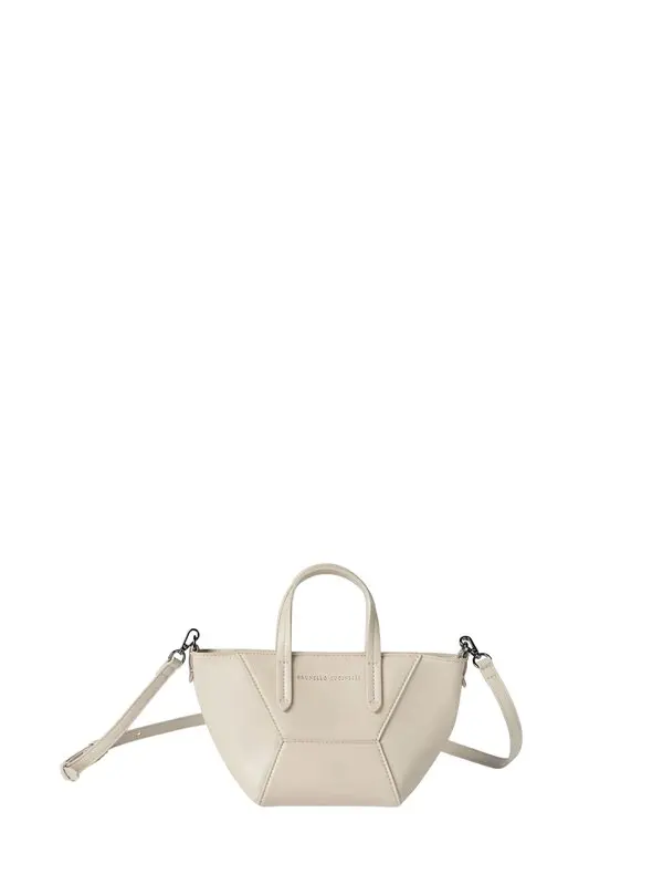 Brunello Cucinelli Leather Mini Tote Bag With Monili Detailing - Ivory