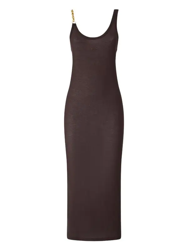 Pinko Sleeveless Chain Strap Scoop Neck Midi Dress - Brown